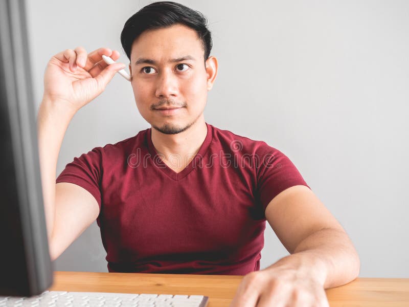 Man Think for an Idea for Work. Stock Image - Image of asian ...