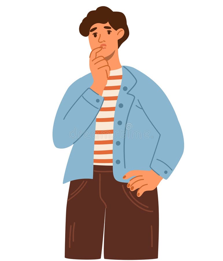 Young Man Thought. Uncertain Character. Puzzled Pensive Worry and Think ...
