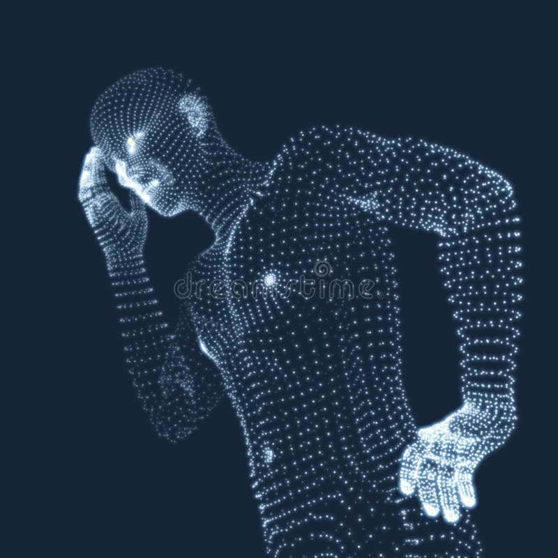 Man in a Thinker Pose. 3D Model of Man. Geometric Design Stock Vector ...