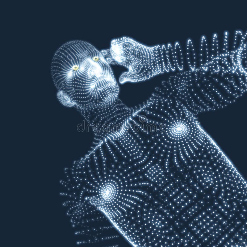 Man in a Thinker Pose. 3D Model of Man. Geometric Design Stock ...