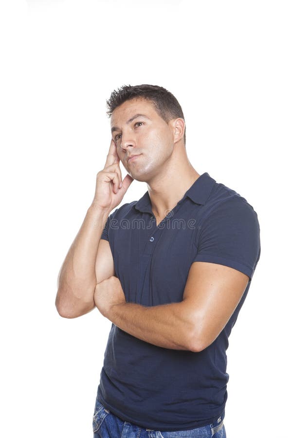 Young man thinking stock photo. Image of contentment - 16357350
