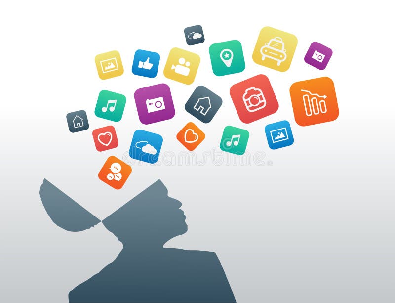 Man Thinking about App Icons Stock Vector - Illustration of video ...