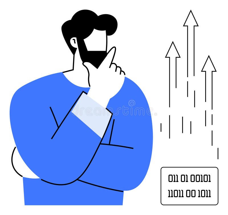 Man Thinking with Binary Code and Upward Arrows Symbolizing Digital Growth and Innovation Stock ...
