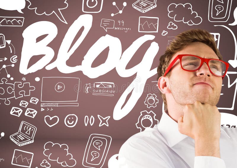 Man Thinking with Blog Graphic Drawings Stock Illustration ...