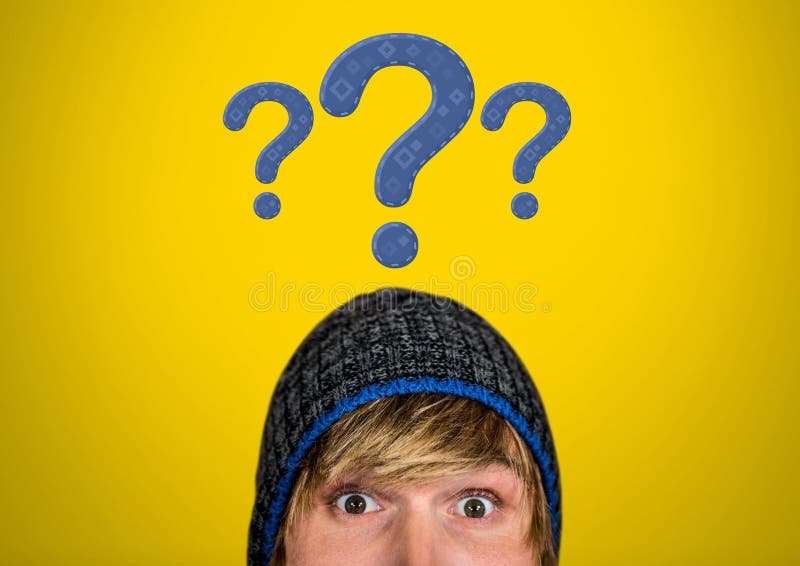 Man Thinking with Blue Thatched Question Marks Stock Illustration ...