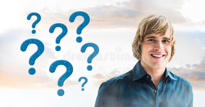 Man Thinking with Blue Thatched Question Marks Stock Illustration ...