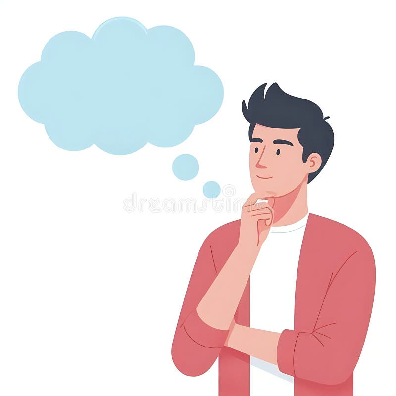 Man with Thinking Bubble Illustration in Flat Style on White Background ...
