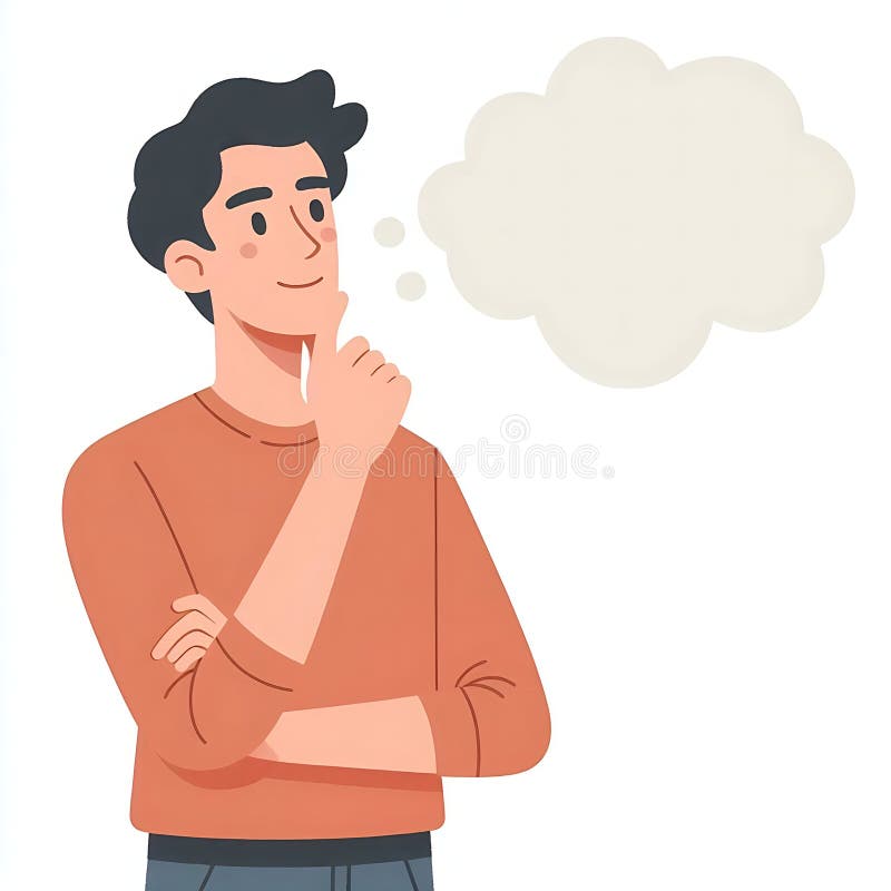 Man with Thinking Bubble Illustration in Flat Style on White Background ...