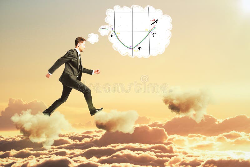 Man Thinking about Business Graph and Walking on Clouds Concept Stock ...