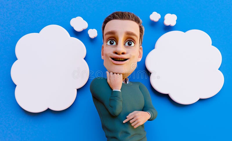 Man Thinking Cartoon Character Two Thought Clouds Idea Decision Choice ...