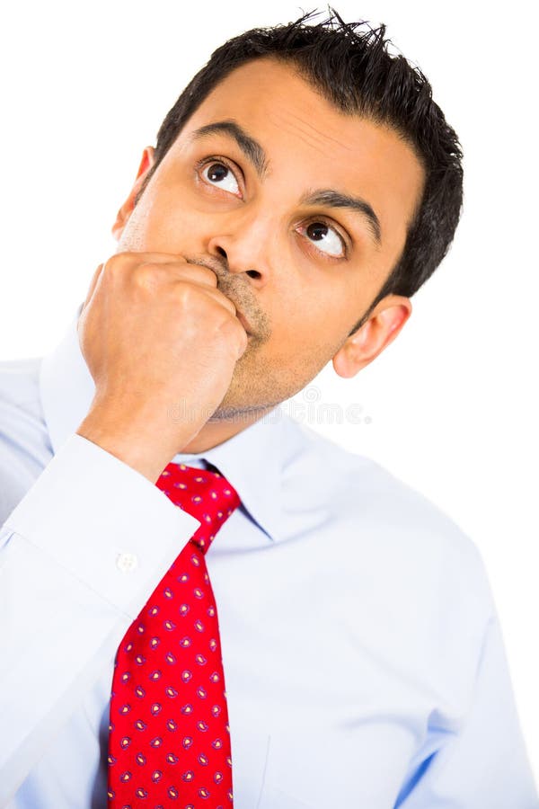 Handsome Man Thinking Deeply with Hand on Chin Looking Upwards Stock ...