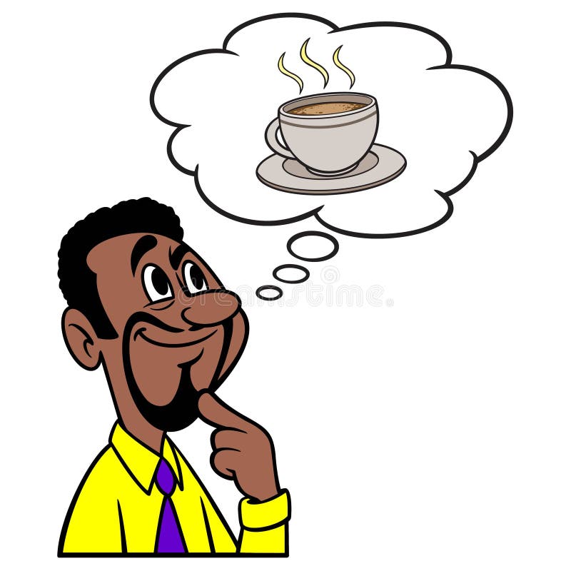 Man thinking about Coffee stock vector. Illustration of balloon - 215736000