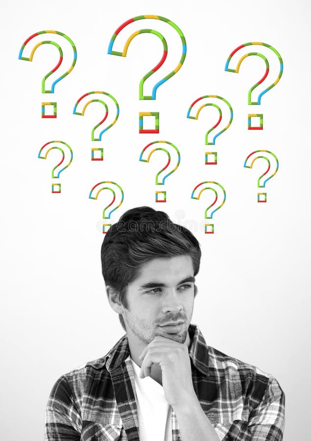 Man Thinking with Colorful Question Marks Stock Illustration ...
