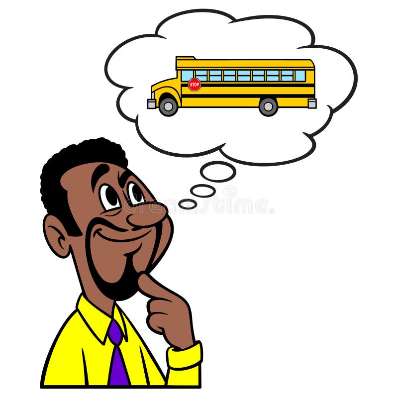Man Thinking about Driving a School Bus Stock Vector - Illustration of ...