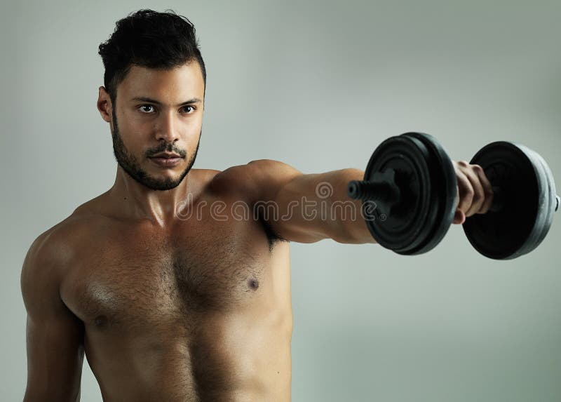 Man, Thinking and Dumbbell in Studio for Fitness or Workout, Core ...