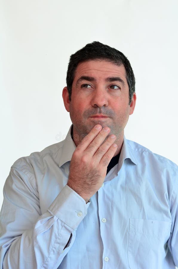 Man, Thinking and Face Looking Up Against Brick Wall at Work with Idea ...