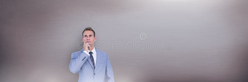 Man Thinking in Front of Grey Shimmer Background Stock Image - Image of ...