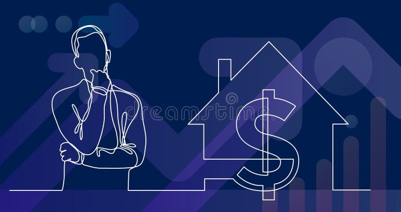 Man Thinking about Home Value - Continuous Line Drawing Stock Vector ...