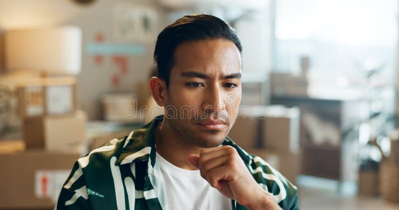 Man, Thinking and Logistics in Small Business for Shipping, Boxes and ...