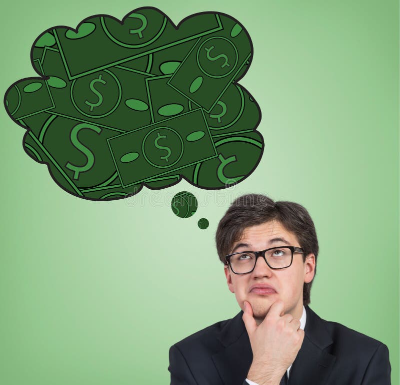 Man thinking about money stock photo. Image of savings - 49173974