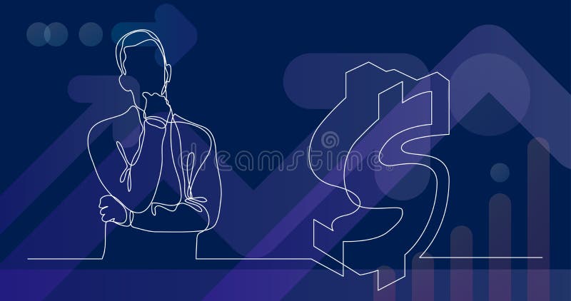 Man Thinking about Money - Continuous Line Drawing Stock Vector ...