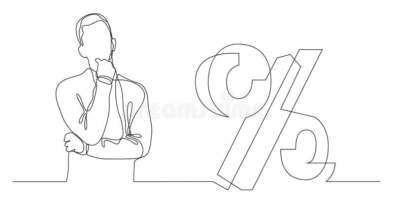 Man Thinking about Mortgage Interest Rate - Continuous Line Drawing ...
