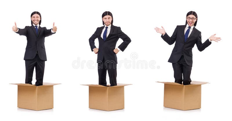 Man in Thinking Out of the Box Concept Stock Photo - Image of moving ...