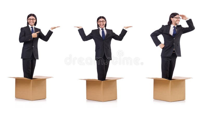 Man in Thinking Out of the Box Concept Stock Image - Image of courier ...