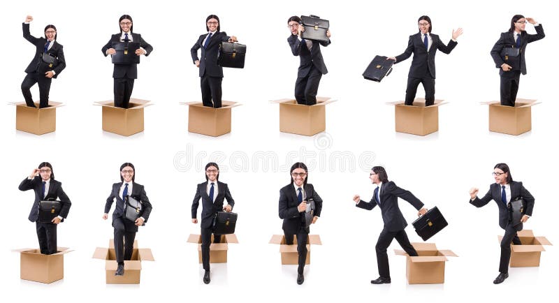 Man in Thinking Out of the Box Concept Stock Photo - Image of delivery ...
