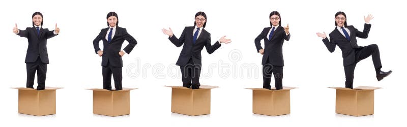 Man in Thinking Out of the Box Concept Stock Photo - Image of composite ...