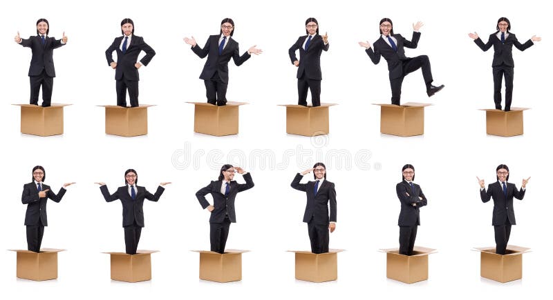 Man in Thinking Out of the Box Concept Stock Image - Image of montage ...