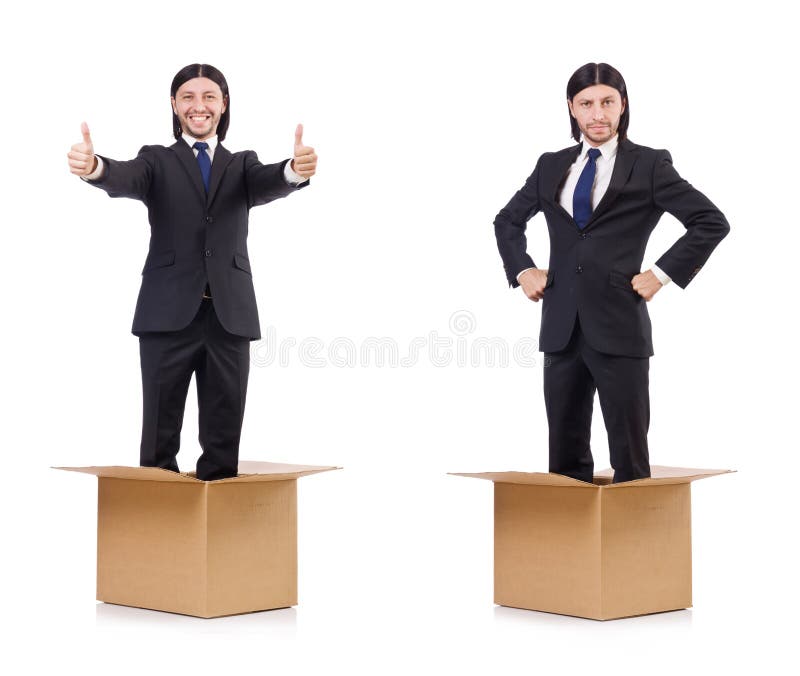 Man in Thinking Out of the Box Concept Stock Image - Image of boxes ...