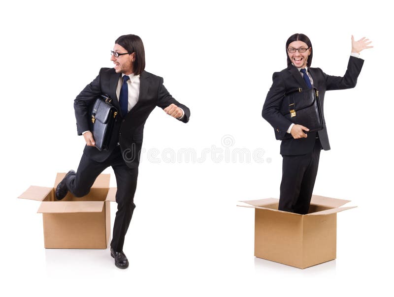 Man in Thinking Out of the Box Concept Stock Image - Image of cargo ...