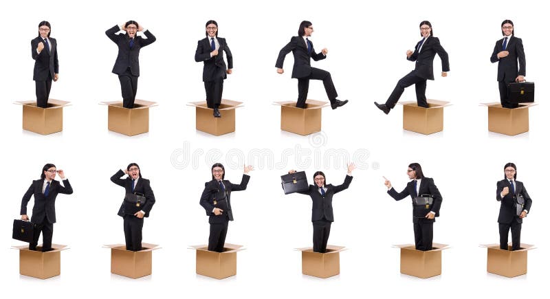 Man in Thinking Out of the Box Concept Stock Photo - Image of ...
