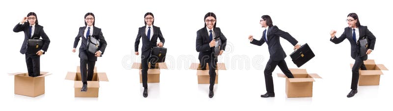 Man in Thinking Out of the Box Concept Stock Image - Image of moving ...