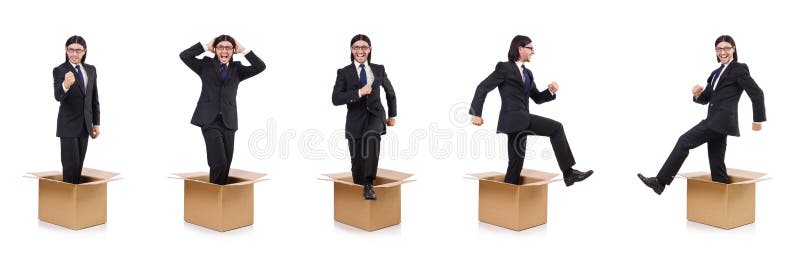 Man in Thinking Out of the Box Concept Stock Photo - Image of collage ...