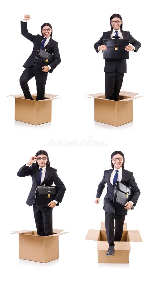 Man in Thinking Out of the Box Concept Stock Photo - Image of service ...