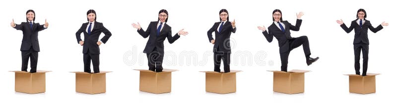 Man in Thinking Out of the Box Concept Stock Photo - Image of business ...