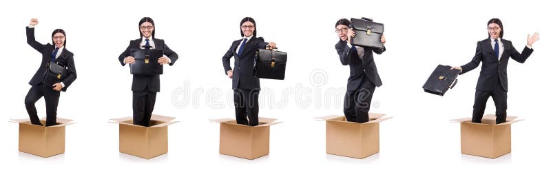 Man in Thinking Out of the Box Concept Stock Photo - Image of business ...