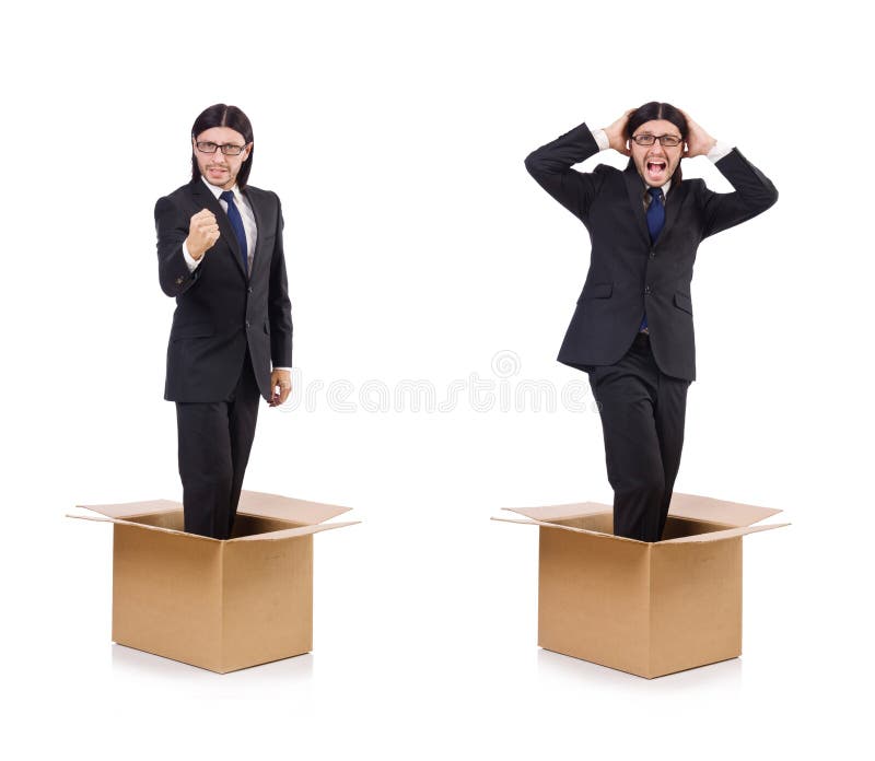Man in Thinking Out of the Box Concept Stock Photo - Image of carrying ...