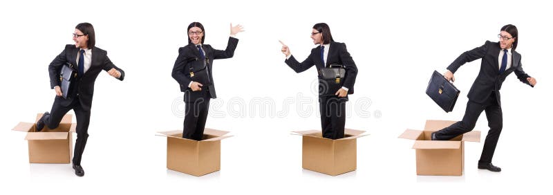 Man in Thinking Out of the Box Concept Stock Image - Image of delivery ...