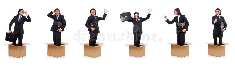 Man in Thinking Out of the Box Concept Stock Image - Image of office ...