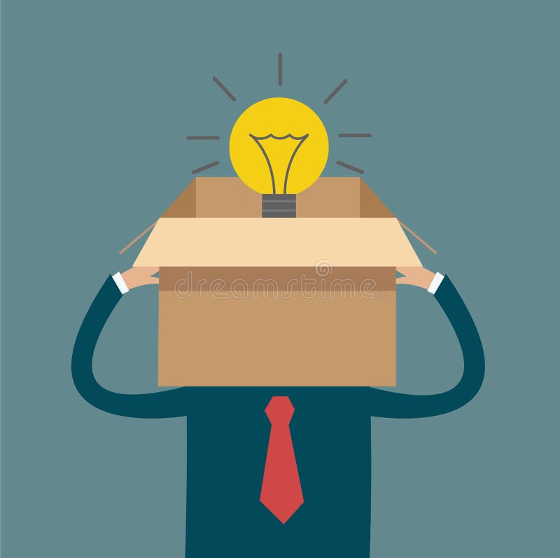 Man Thinking Out of Box Light Bulb Stock Illustration - Illustration of ...