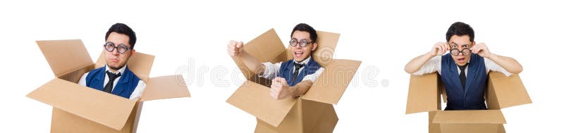 Man in Thinking Outside the Box Concept Stock Image - Image of comic ...