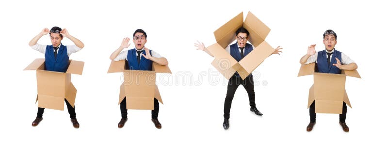 Man in Thinking Outside the Box Concept Stock Photo - Image of business ...