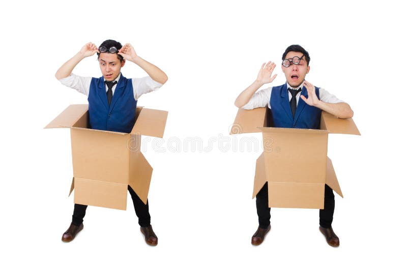 Man in Thinking Outside the Box Concept Stock Image - Image of collage ...