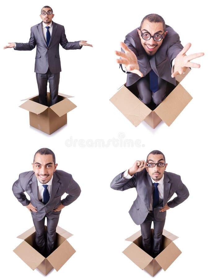 The Man in Thinking Outside the Box Concept Stock Photo - Image of ...