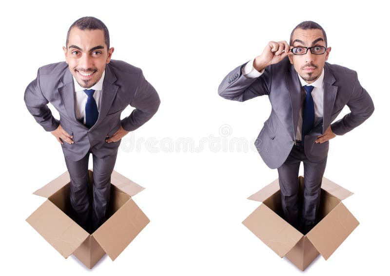 The Man in Thinking Outside the Box Concept Stock Photo - Image of ...