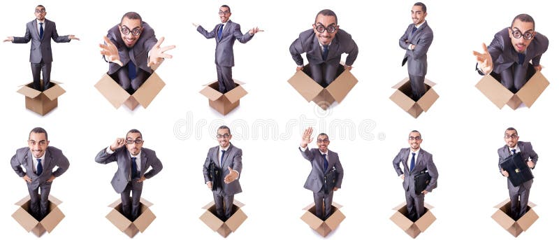 The Man in Thinking Outside the Box Concept Stock Photo - Image of ...