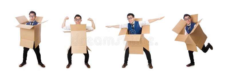 Man in Thinking Outside the Box Concept Stock Photo - Image of ...